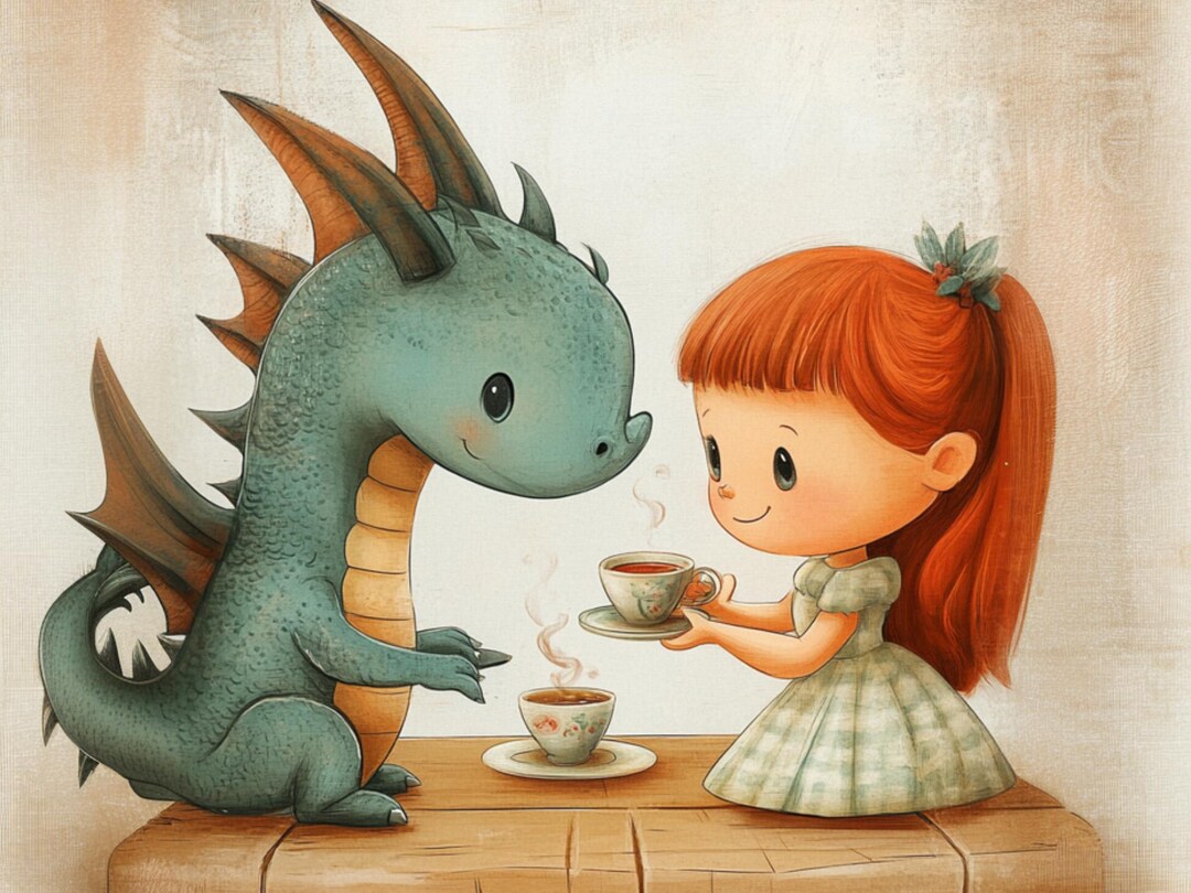 Dragon Tea Party Nursery Print | Whimsical Kids Room Art (digital ...