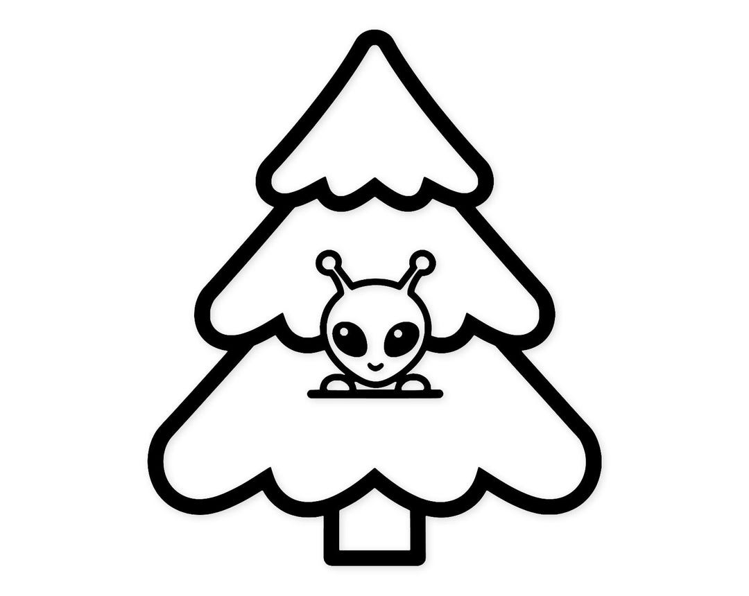 Christmas Tree Alien Svg Png: Cute Black and White Design for ...