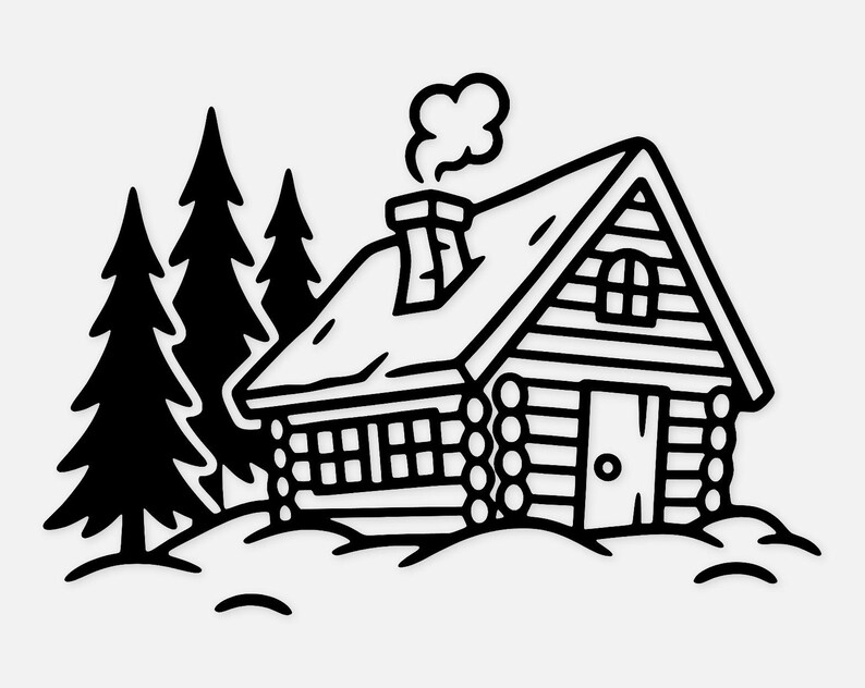 Winter Cabin Svg Png: Bold Outline Digital Design for Cricut - Etsy