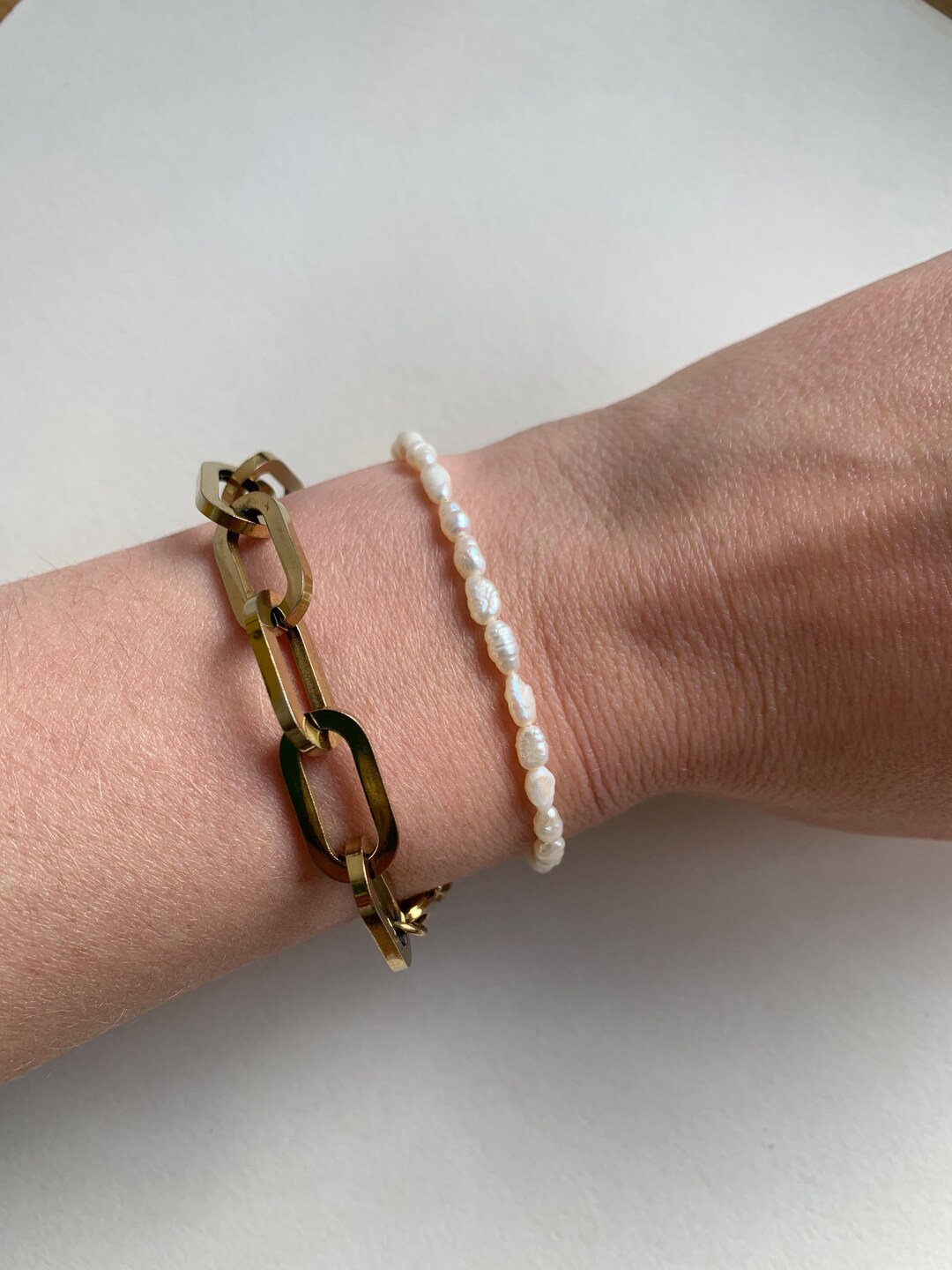 CLEAN PEARL Bracelet Freshwater Pearls, Elastic Rubber Band, Upcycling ...