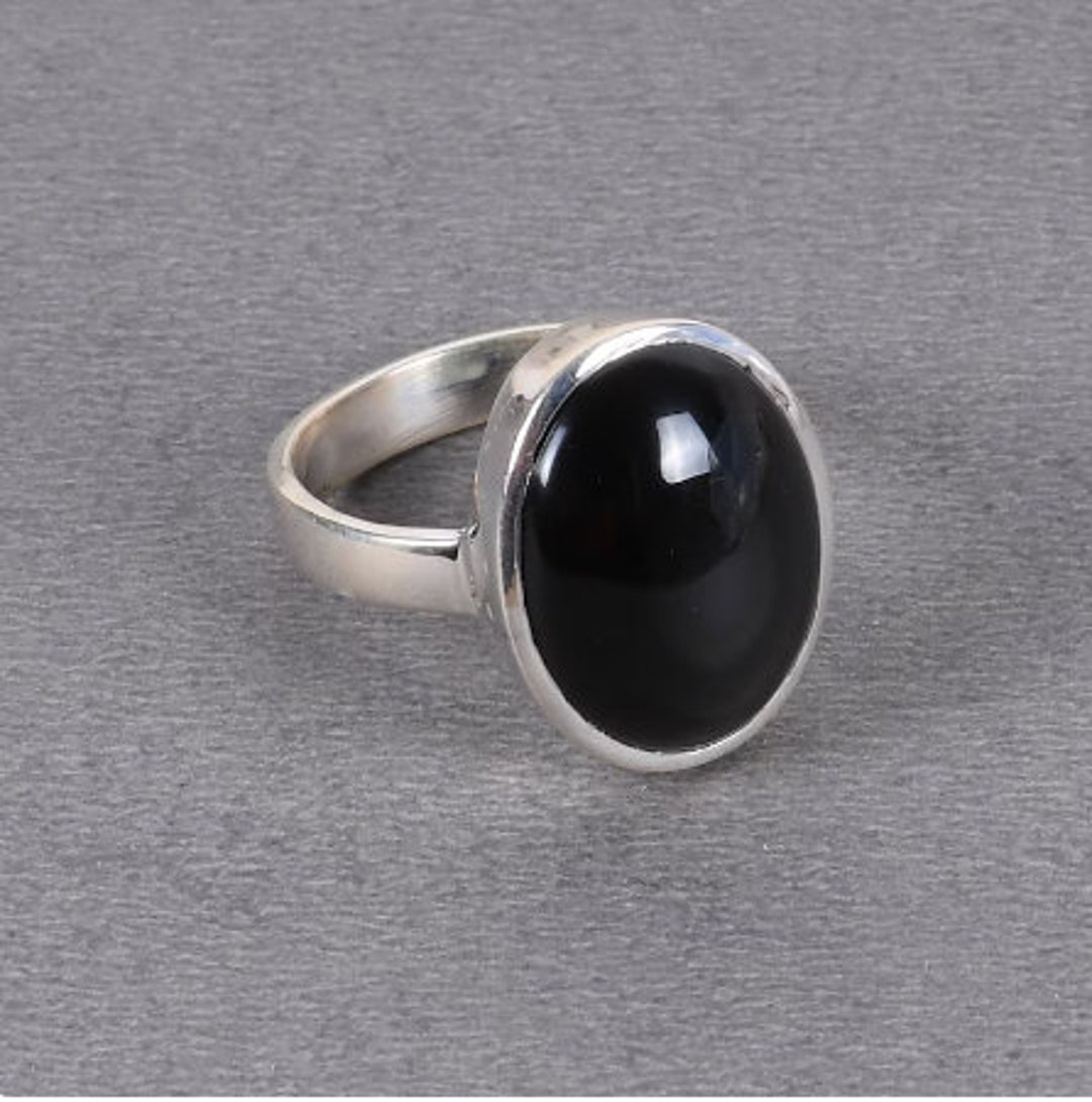 925 Sterling Silver Ring, Black Onyx Gemstone Ring, Oval Cabochon Ring ...