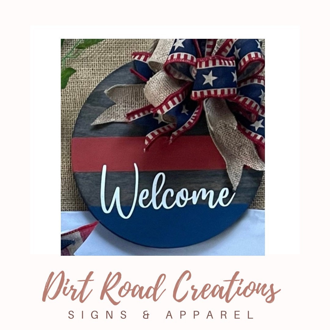 Handmade Patriotic Welcome Sign | Red White Blue Wood Door Hanger - Etsy