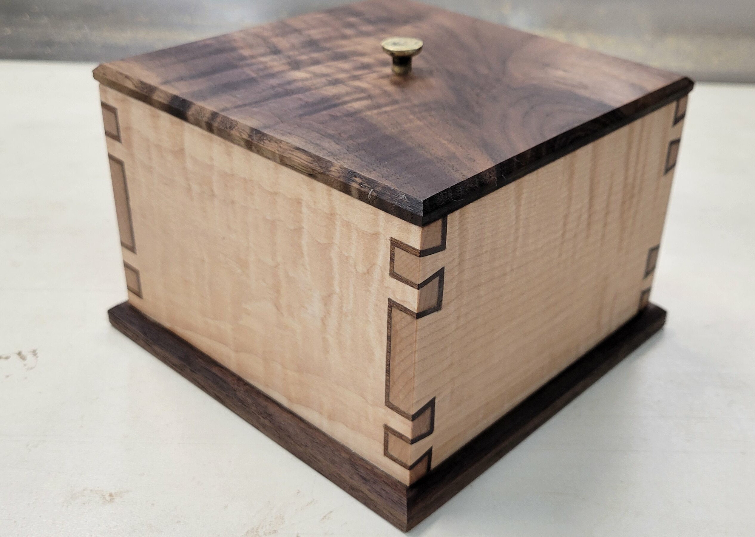Hand Crafted Curly Maple & Walnut Burl Keepsake Box With Inlaid ...