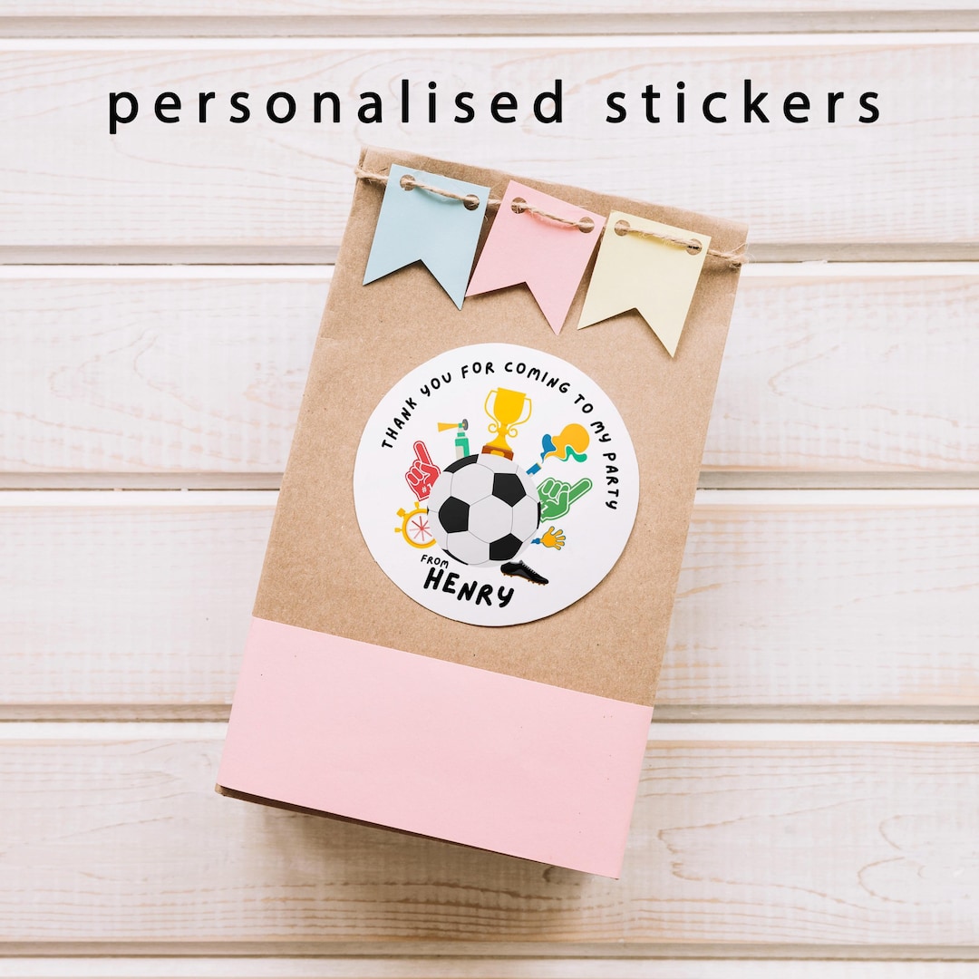 Personalised Football Birthday Party Stickers: Round Sweet Cone Labels ...
