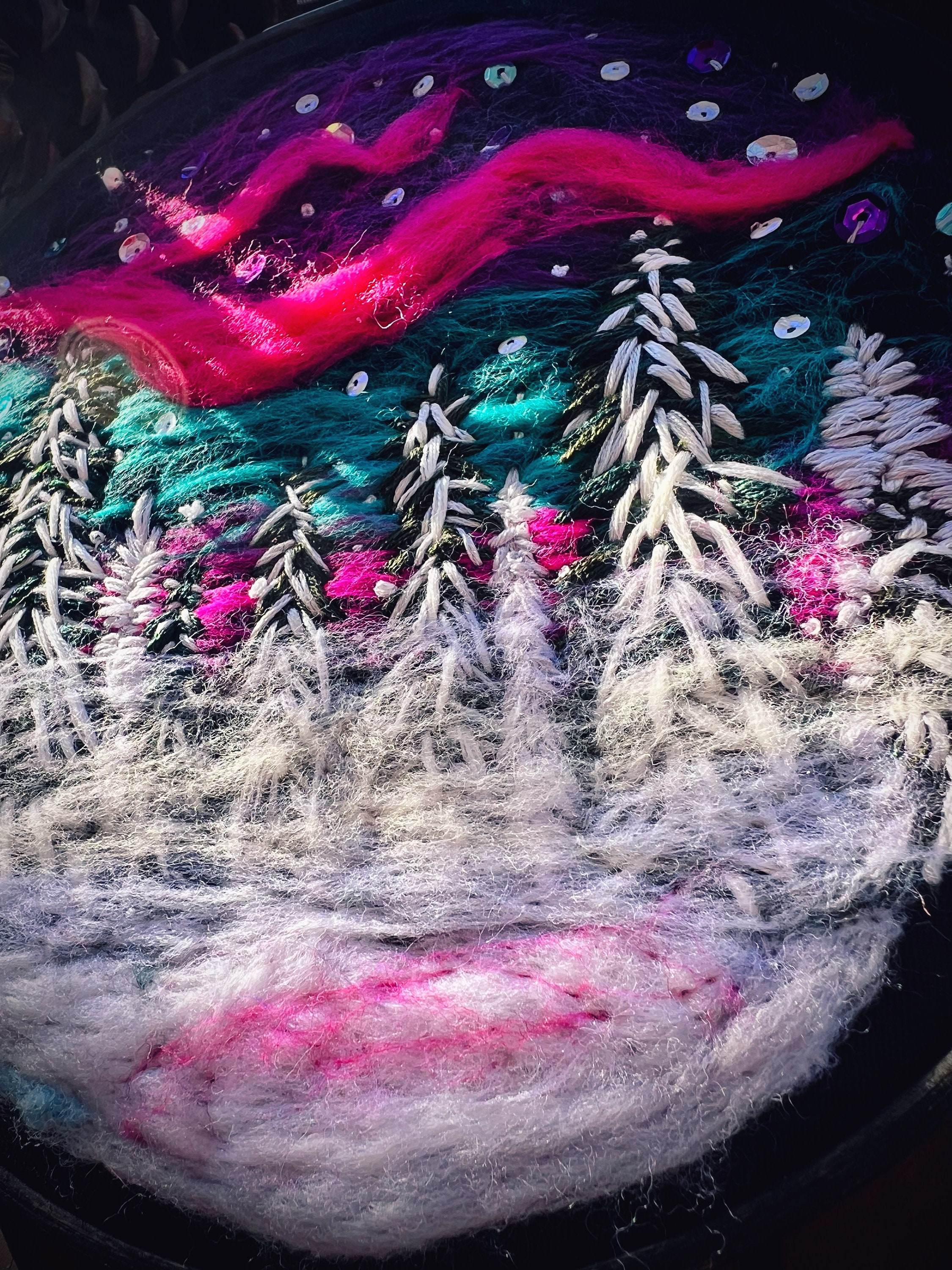 Northern Lights- Hand Embroidery Thread Painting and Needle Felted ...