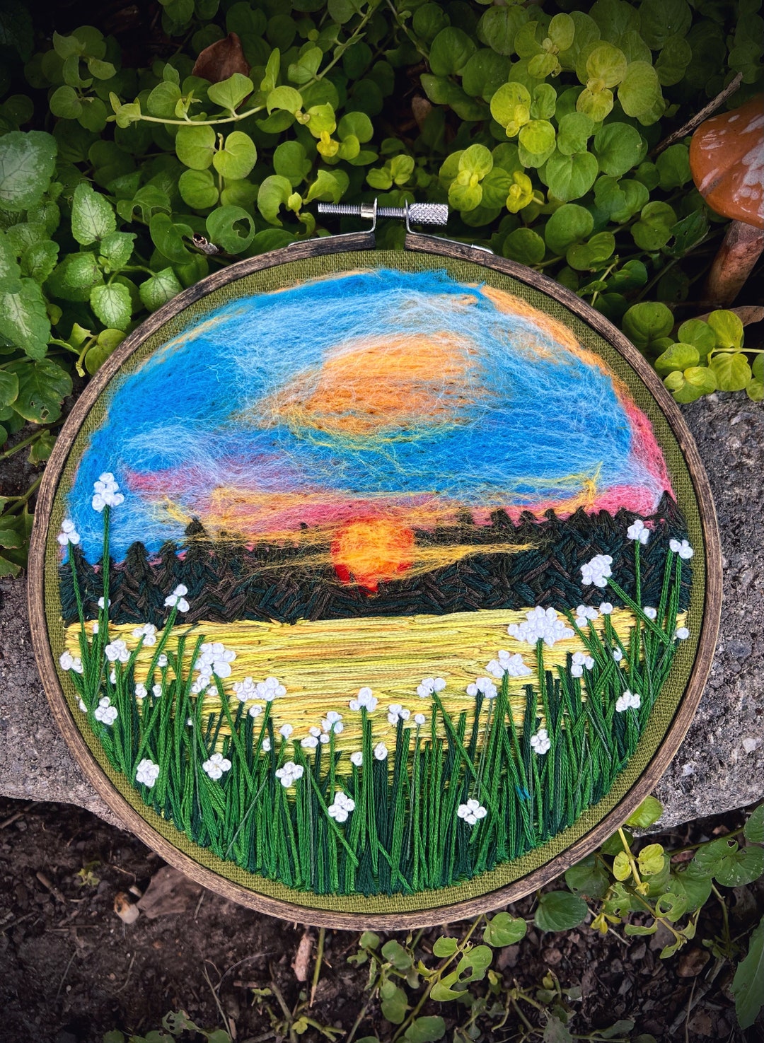 The Valley- Hand Embroidery Thread Painting and Needle Felted Landscape ...