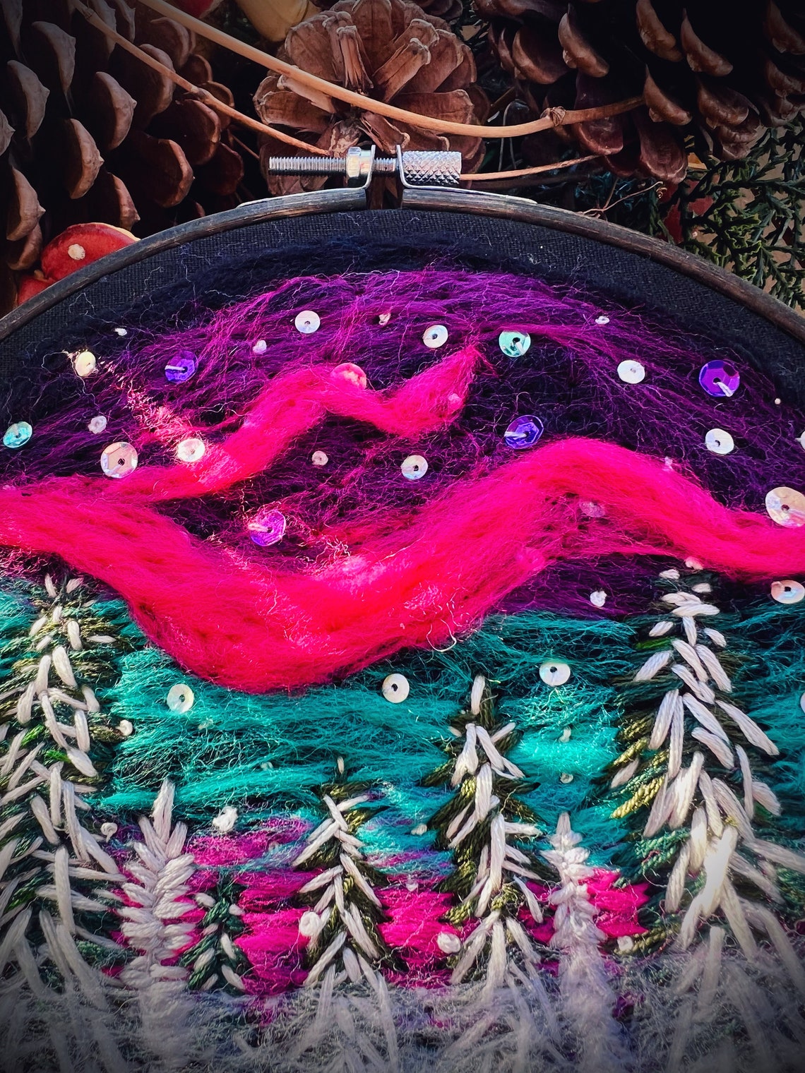 Northern Lights- Hand Embroidery Thread Painting and Needle Felted ...
