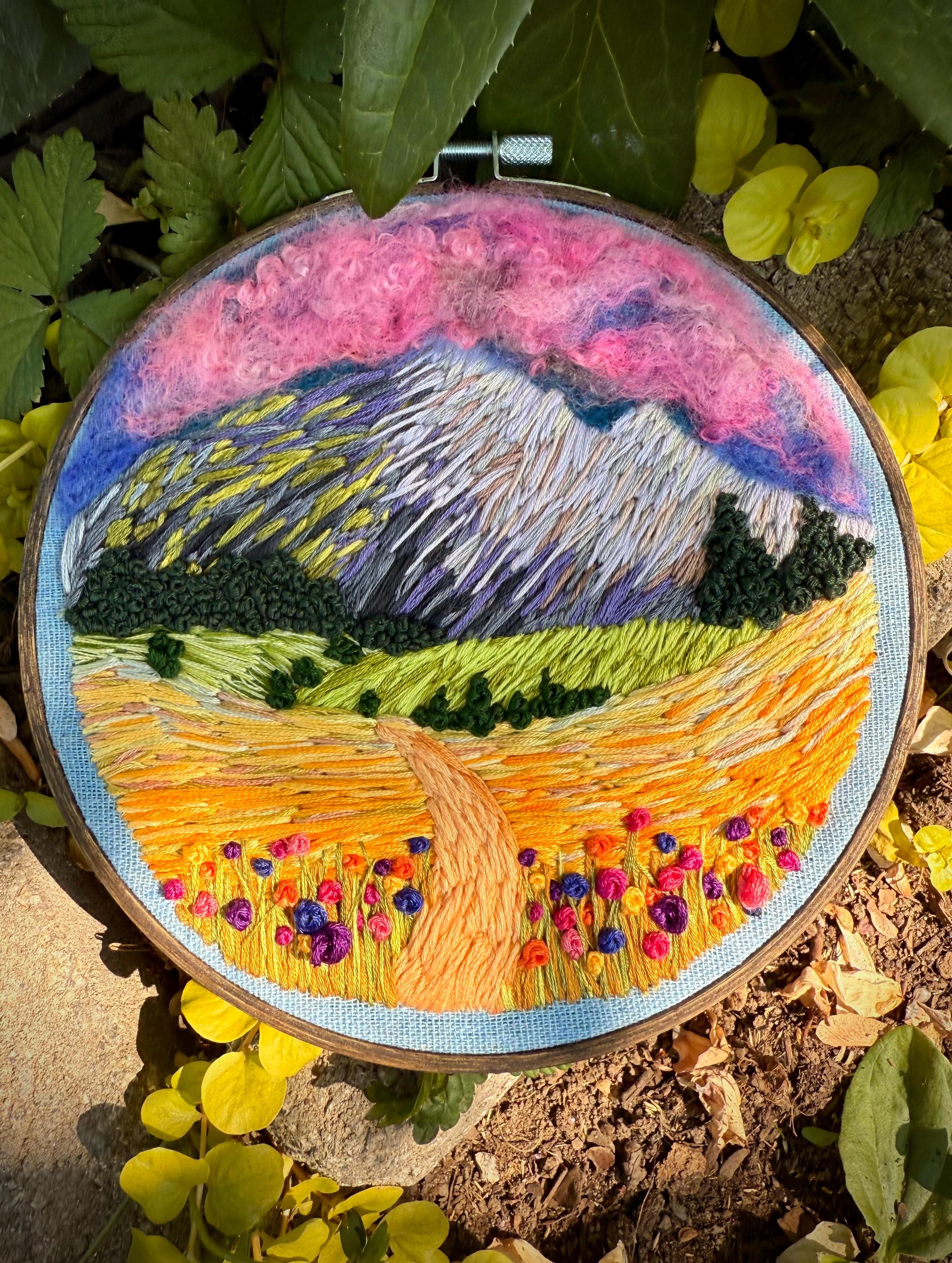 Hand Embroidery Thread Painting and Needle Felted Landscape- 6.5 Inches ...