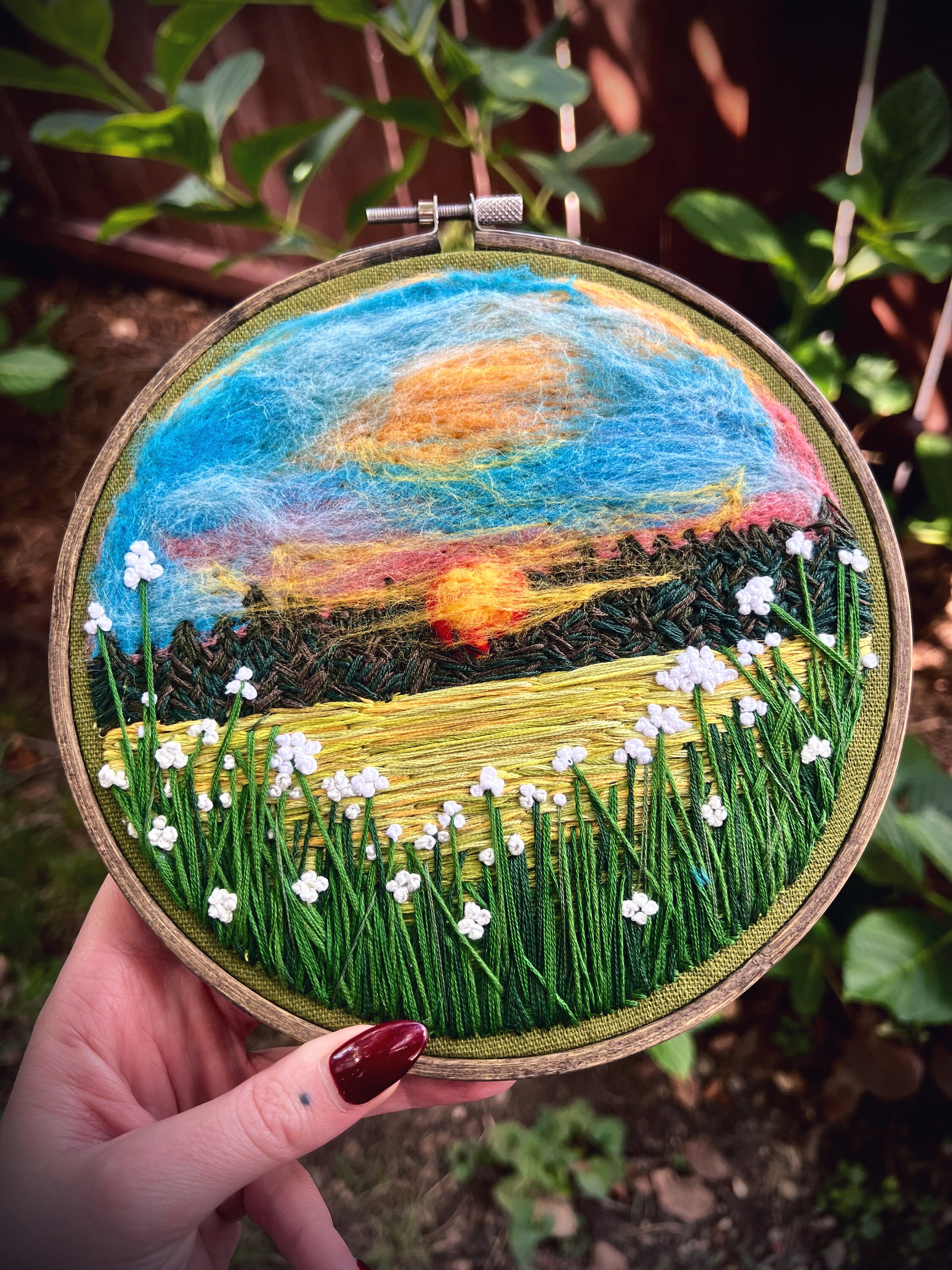 The Valley- Hand Embroidery Thread Painting and Needle Felted Landscape ...