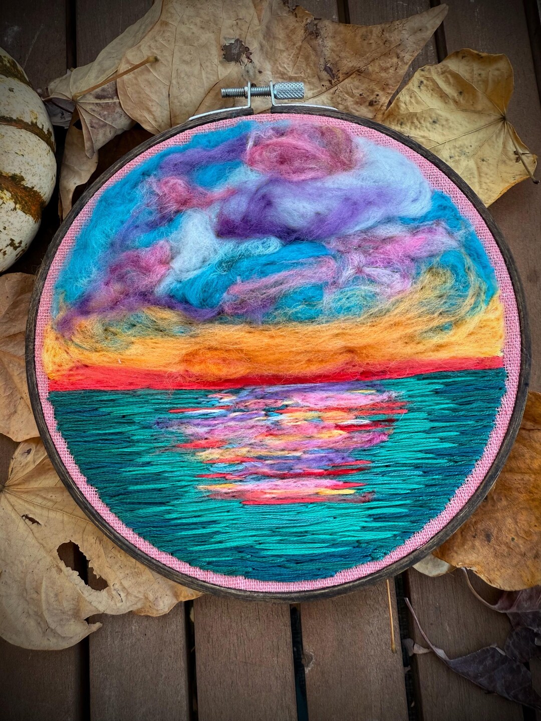 River Sunset- Hand Embroidery Thread Painting and Needle Felted ...