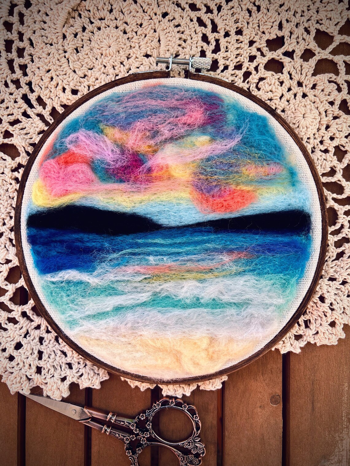 Ocean Landscape Needle Felted Wool Painting Landscape- 7 Inches - Etsy