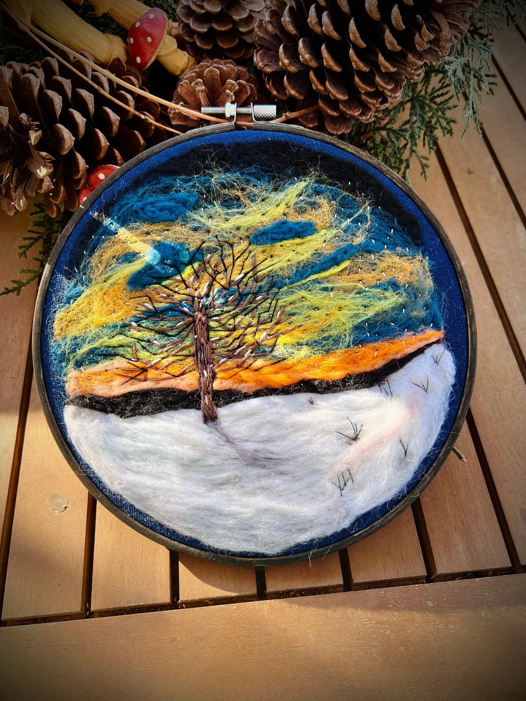 Winter Sunset- Hand Embroidery Thread Painting and Needle Felted ...