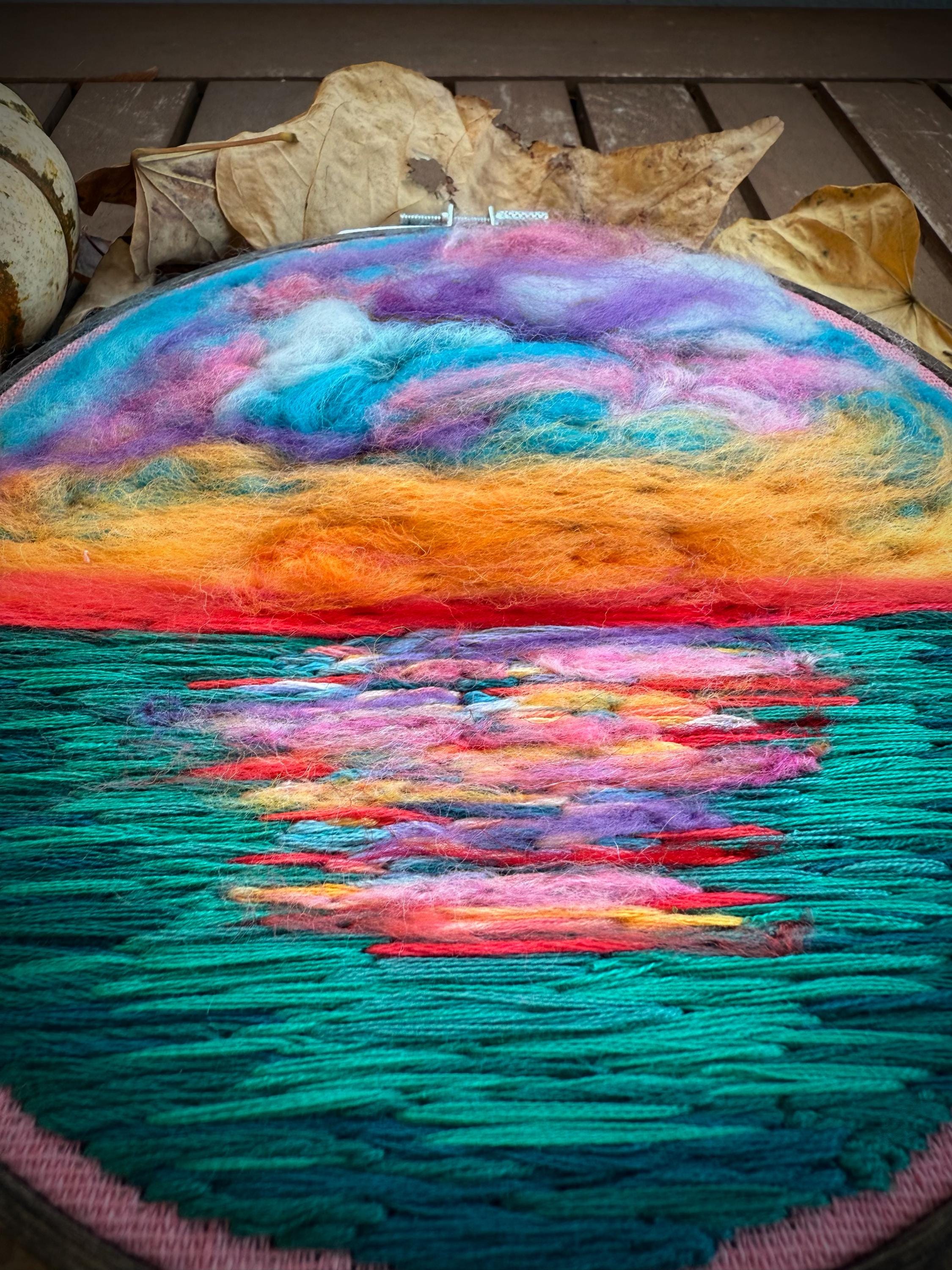 River Sunset- Hand Embroidery Thread Painting and Needle Felted ...
