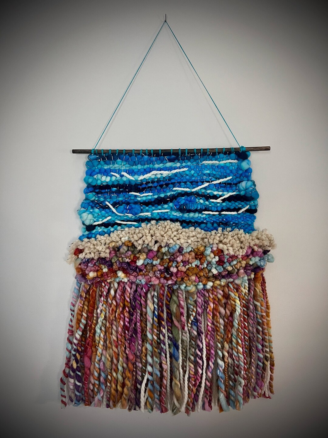 Rainbow Pebble Beach- Large Hand-woven Landscape Tapestry Weaving With ...
