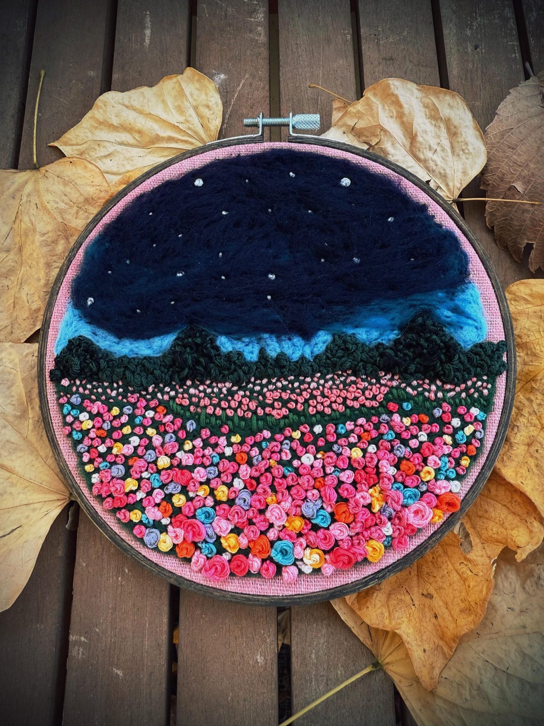 Twilight Flowers- Hand Embroidery Thread Painting and Needle Felted ...