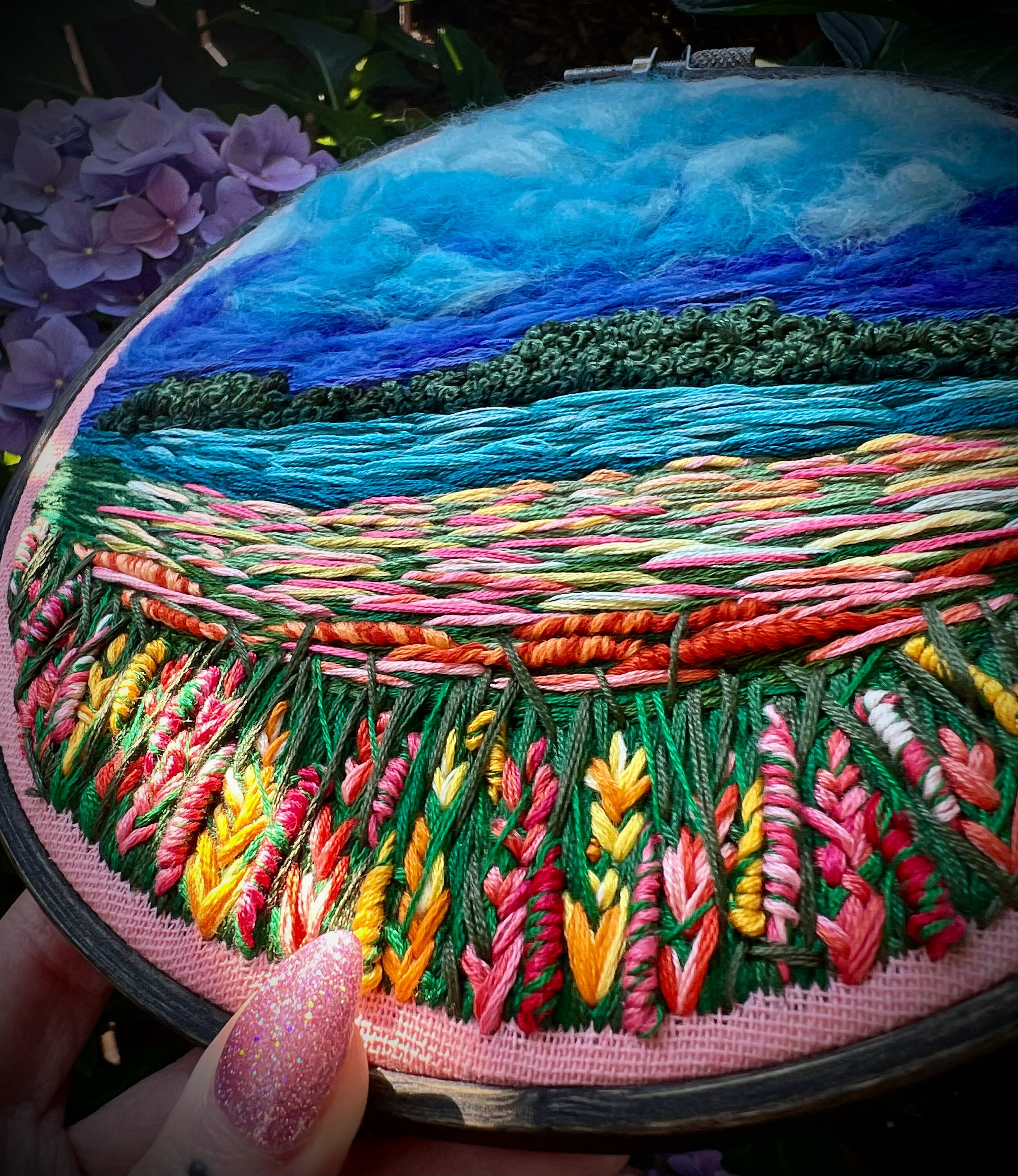 Snapdragon Field Hand Embroidery Thread Painting and Needle Felted ...