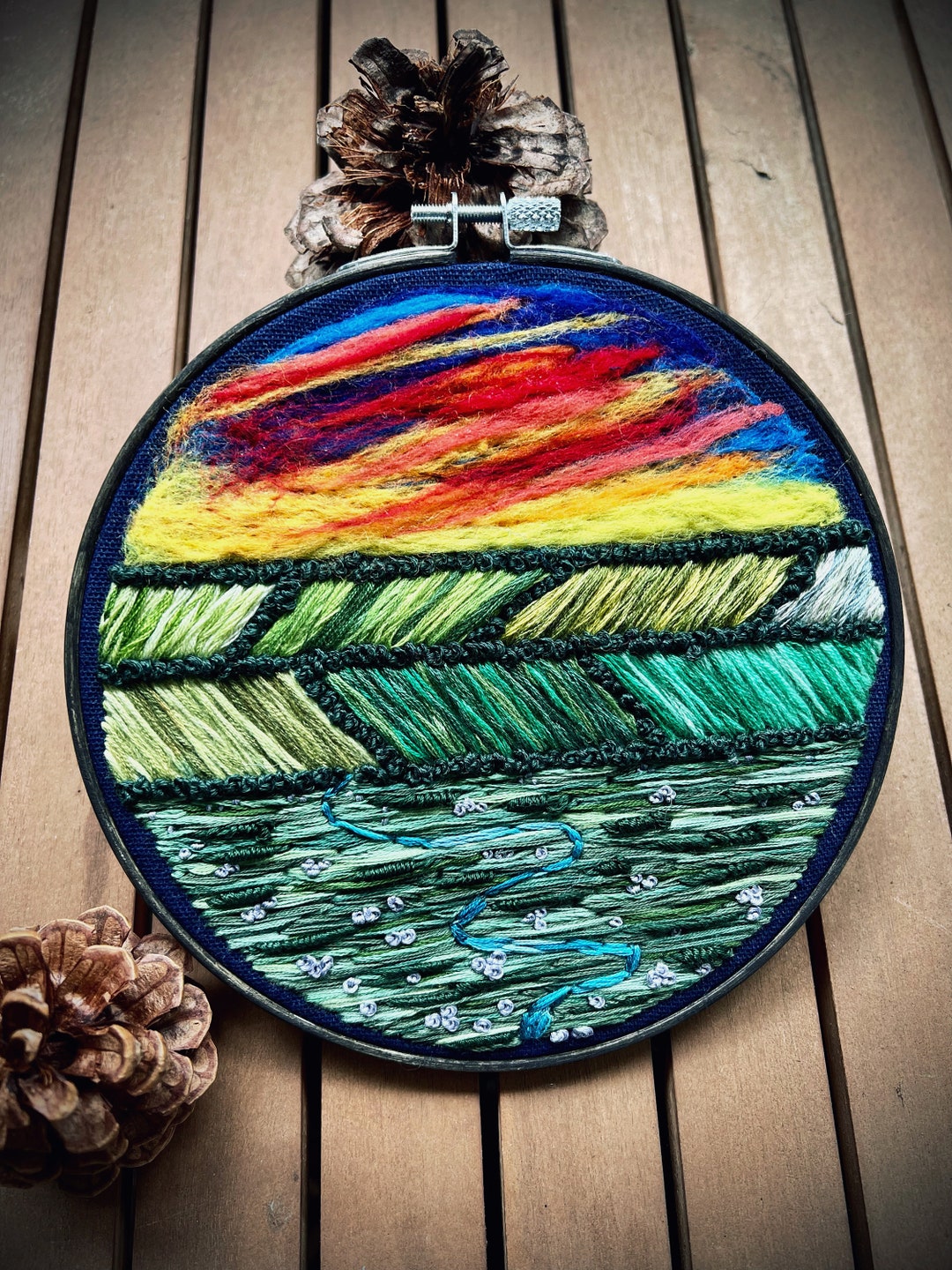 Green Fields- Hand Embroidery Thread Painting and Needle Felted ...