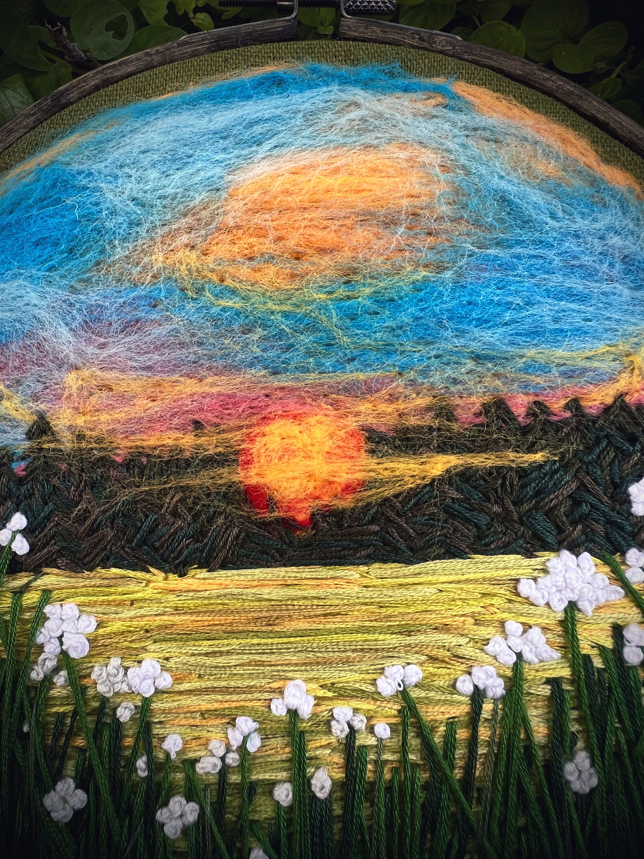The Valley- Hand Embroidery Thread Painting and Needle Felted Landscape ...