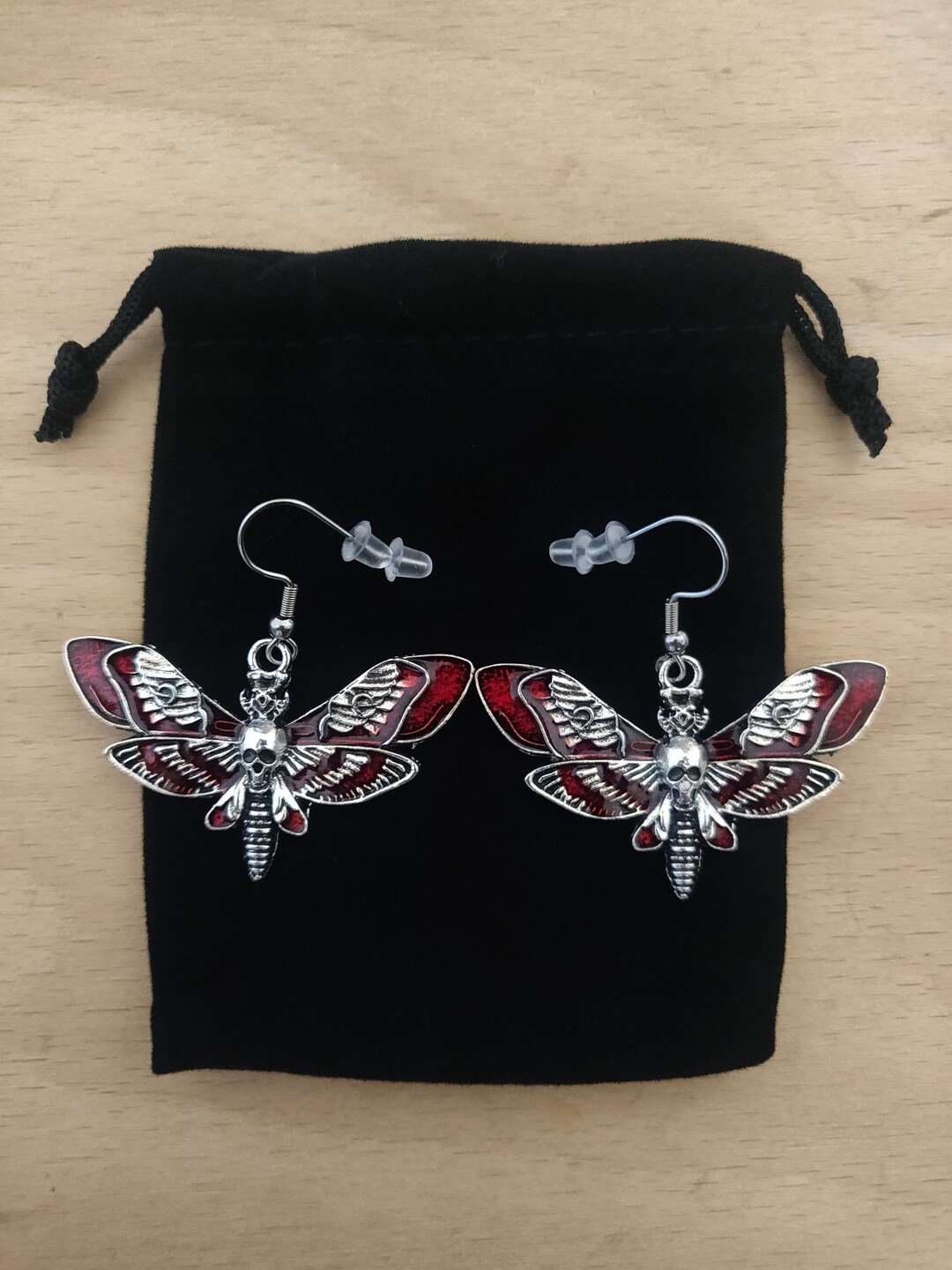 Blood Red Death Moth Head Butterfly Wasp Gothic Statement Earrings With ...
