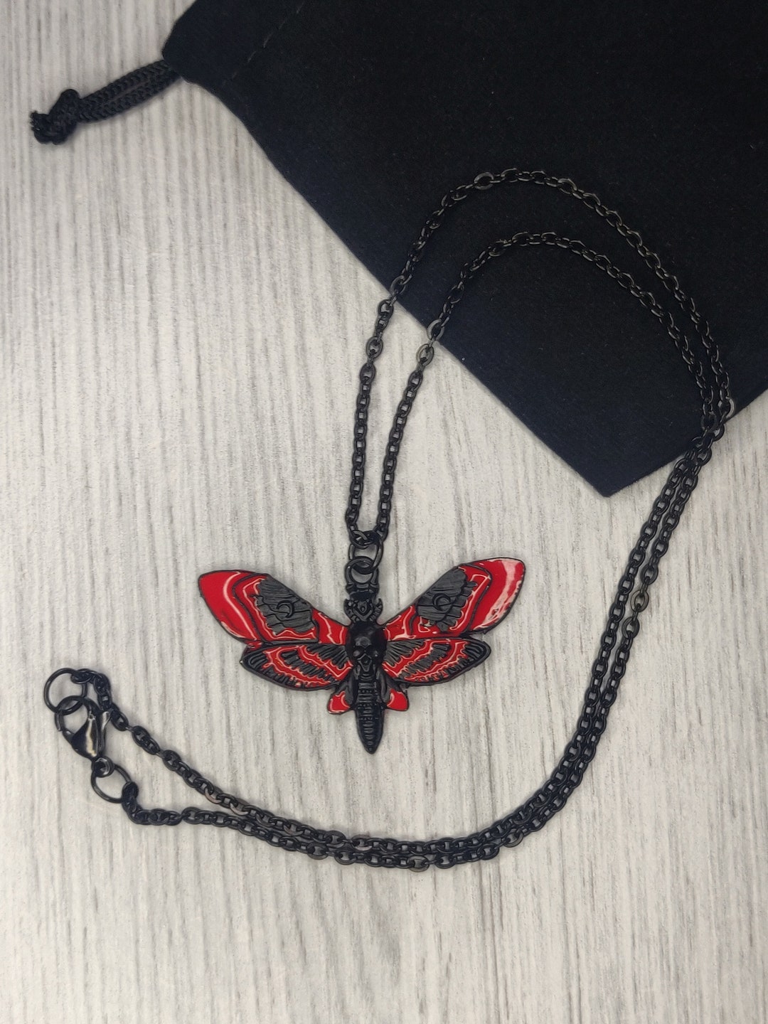 Death Moth Head Blood Red Hawkmoth Gothic Witchy Skull Pendant Black ...