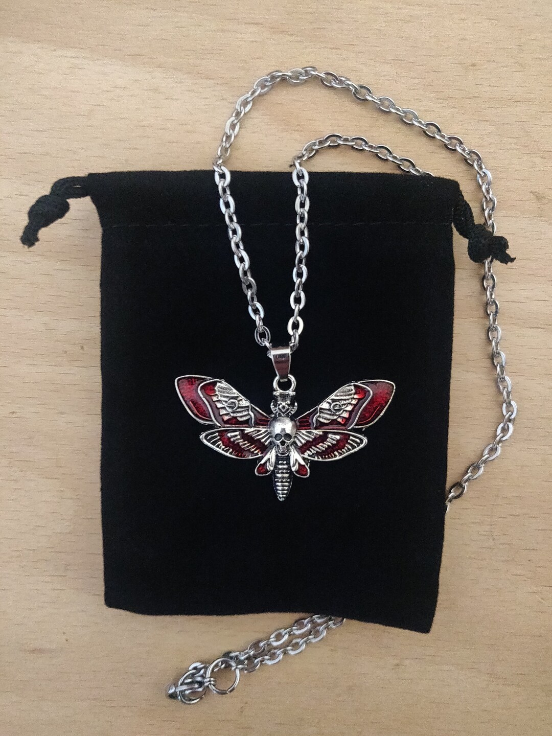 Blood Red Death Moth Head Hawkmoth Gothic Witchy Skull Pendant Silver ...
