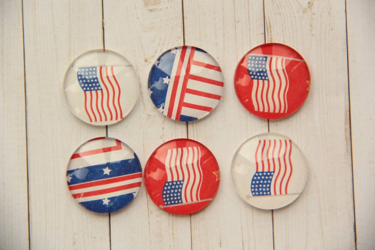 Patriotic Magnets Set of 6, 1 Inch25mm Glass Magnets Flag Magnets ...