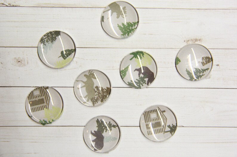 Camp Magnets Set of 6, 1 Inch Cabochon Magnets Outdoor Magnets Woodsy ...