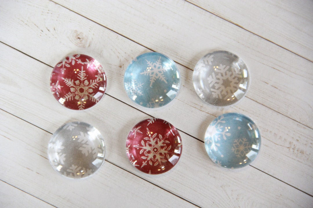 Snowflake Magnets Winter Magnets Set of 6, 1 Inch Glass Magnets Holiday ...