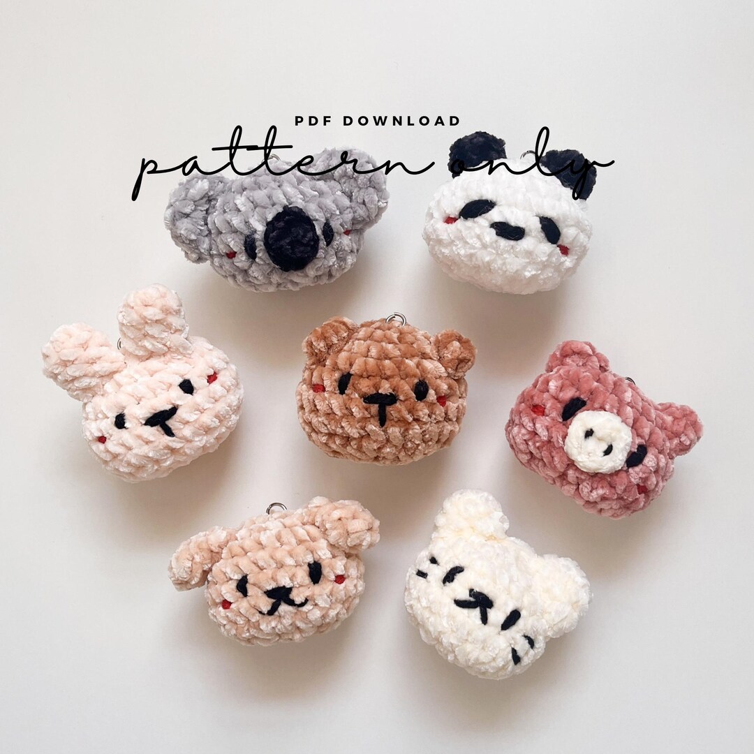 Pdf. Pattern Cute Animal Ball Keychain, Bear, Rabbit, Cat, Dog, Pig ...