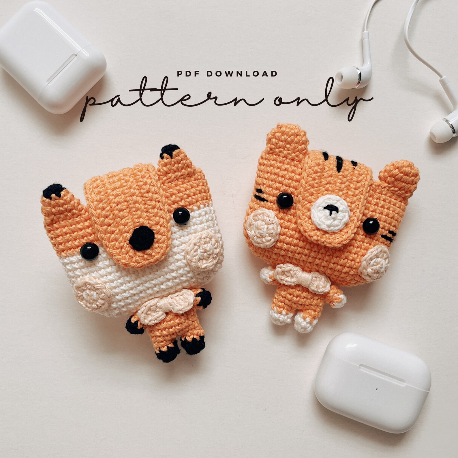 Pdf Pattern Earpods Pouch Fox & Tiger Airpods 1/2 Airpods - Etsy