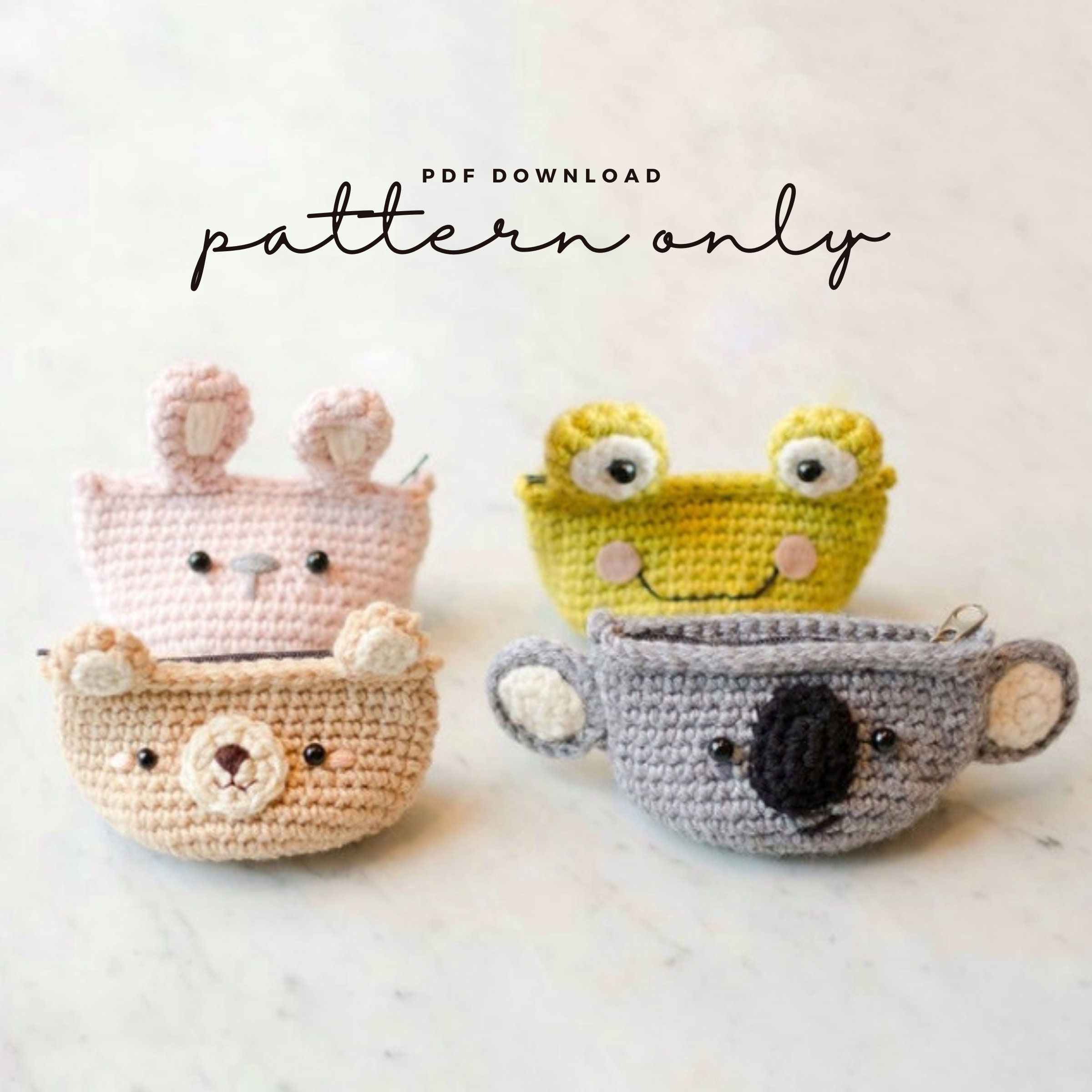 Crochet Animal Coin Purse Pattern, Bear Rabbit Frog Koala Duck (PDF ...