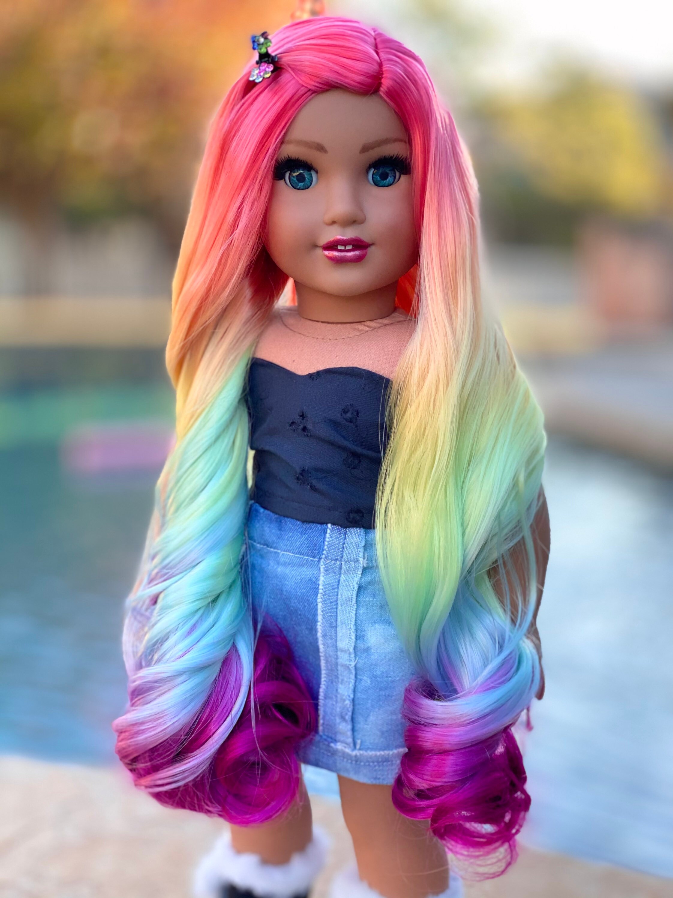 American Girl Custom Rainbow Paradise Wig & Eye Bundle | Etsy