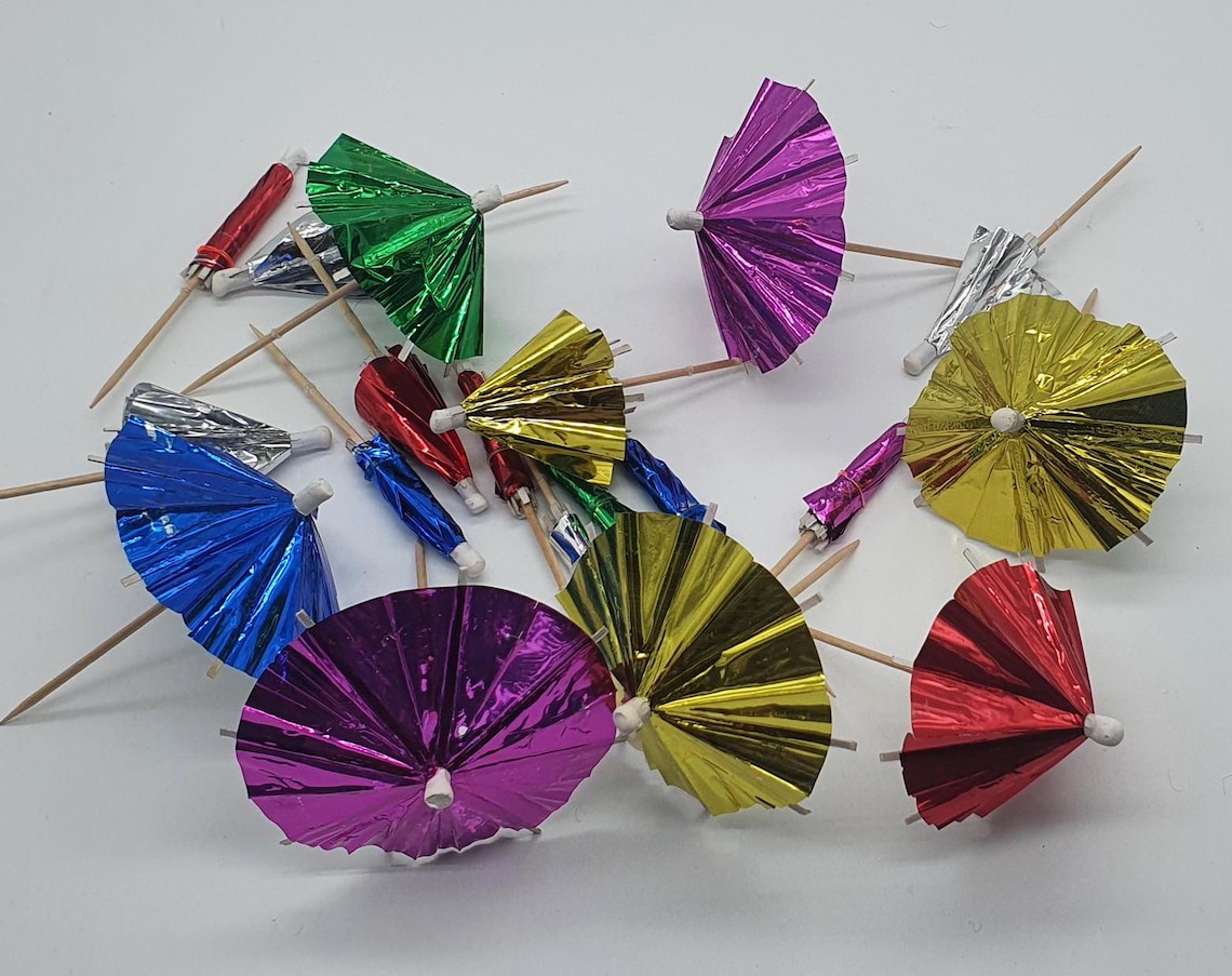 Pack 40 Foil Cocktail Umbrella Sticks, Paper Parasols, Cocktail ...