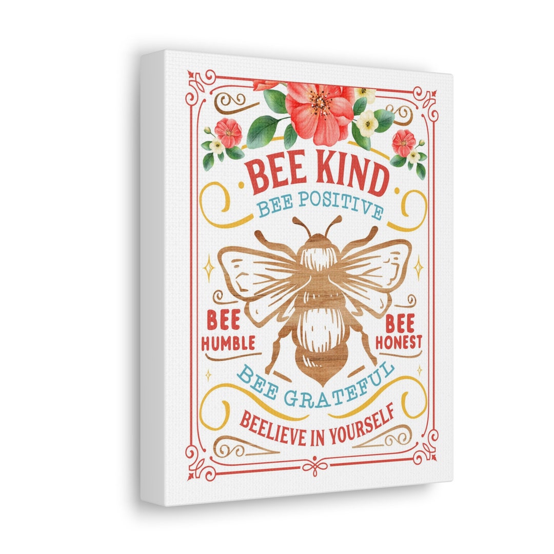 Pioneer Vintage Floral Bee Kind Canvas Kitchen Wall Art - Etsy