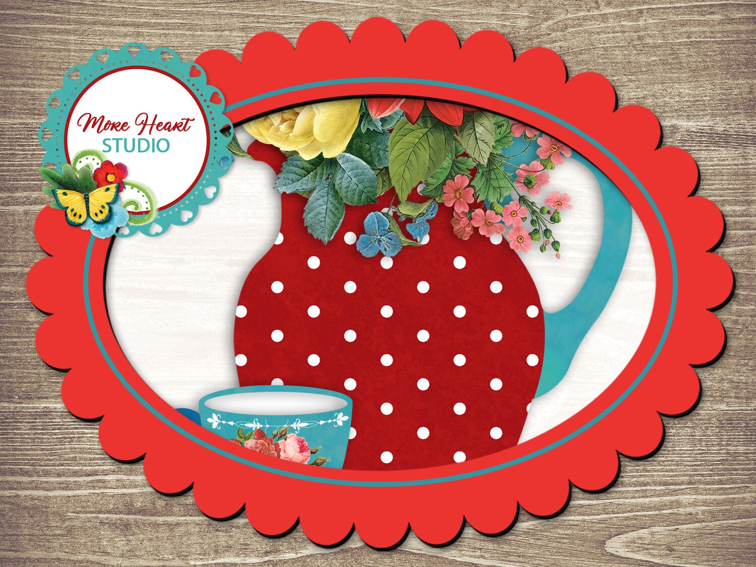 Wall Art Printable Flowers in Red Polka Dot Vase Digital - Etsy