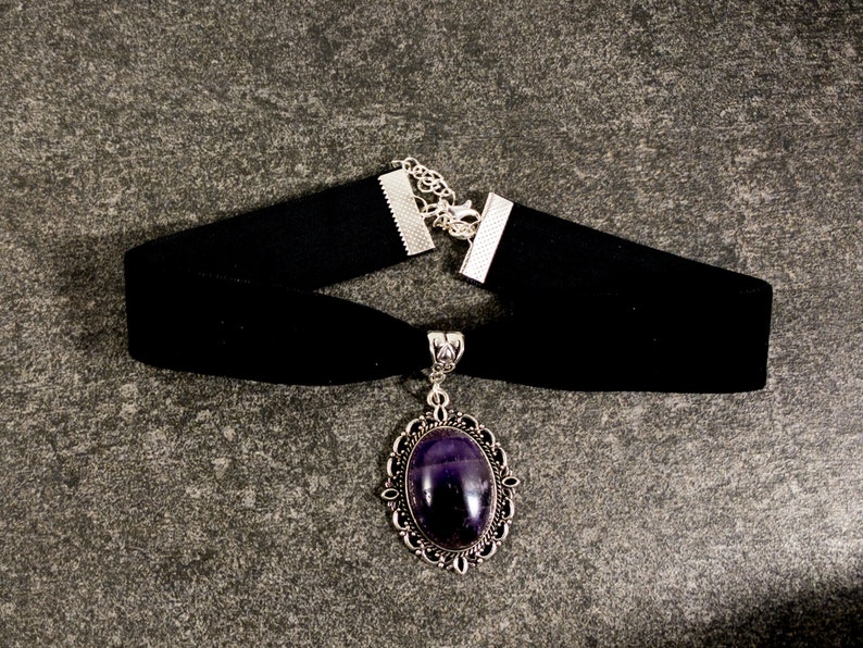 Gothic Amethyst Choker Gothic Amethyst Necklace Black Velvet - Etsy