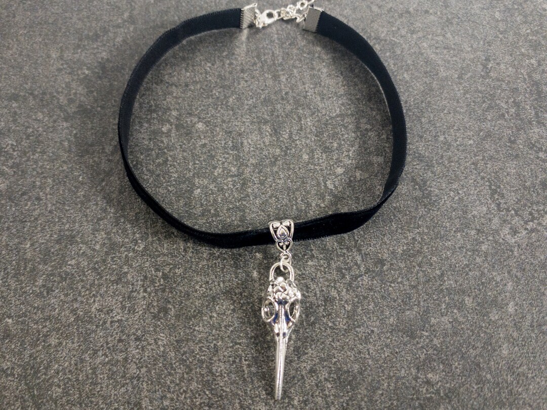 Raven Skull Choker, Raven Skull Necklace, Bird Skull Necklace, Raven ...