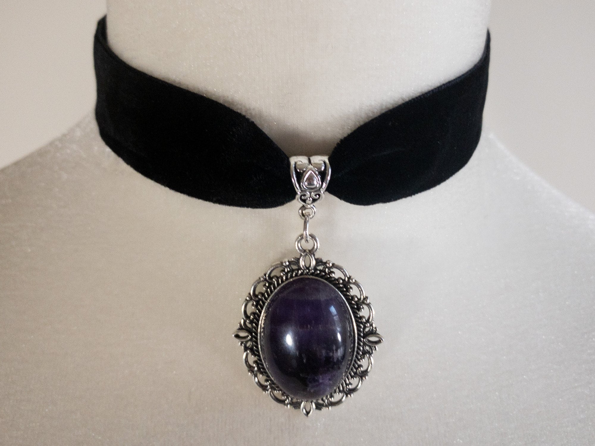 Gothic Amethyst Choker Gothic Amethyst Necklace Black Velvet | Etsy