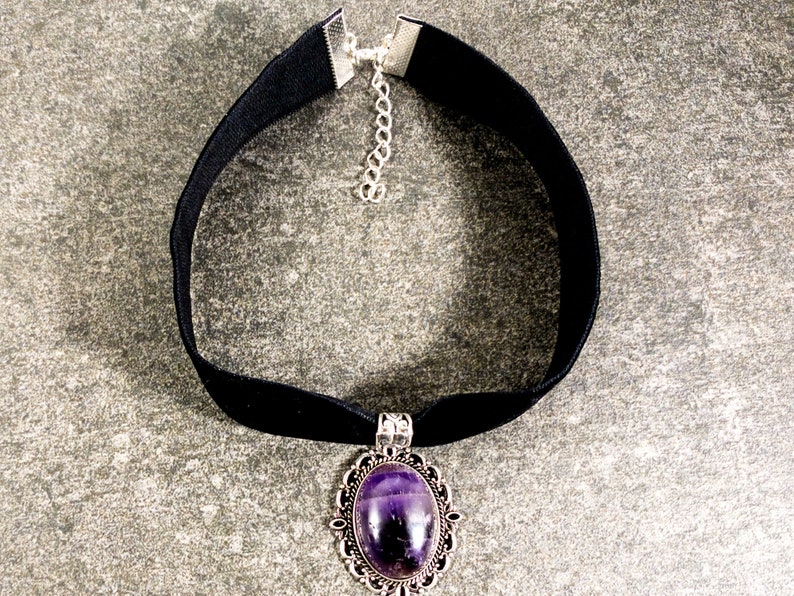 Gothic Amethyst Choker Gothic Amethyst Necklace Black Velvet - Etsy