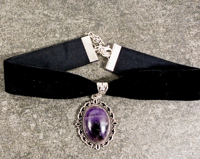 Gothic Amethyst Choker, Gothic Amethyst Necklace, Black Velvet Choker ...