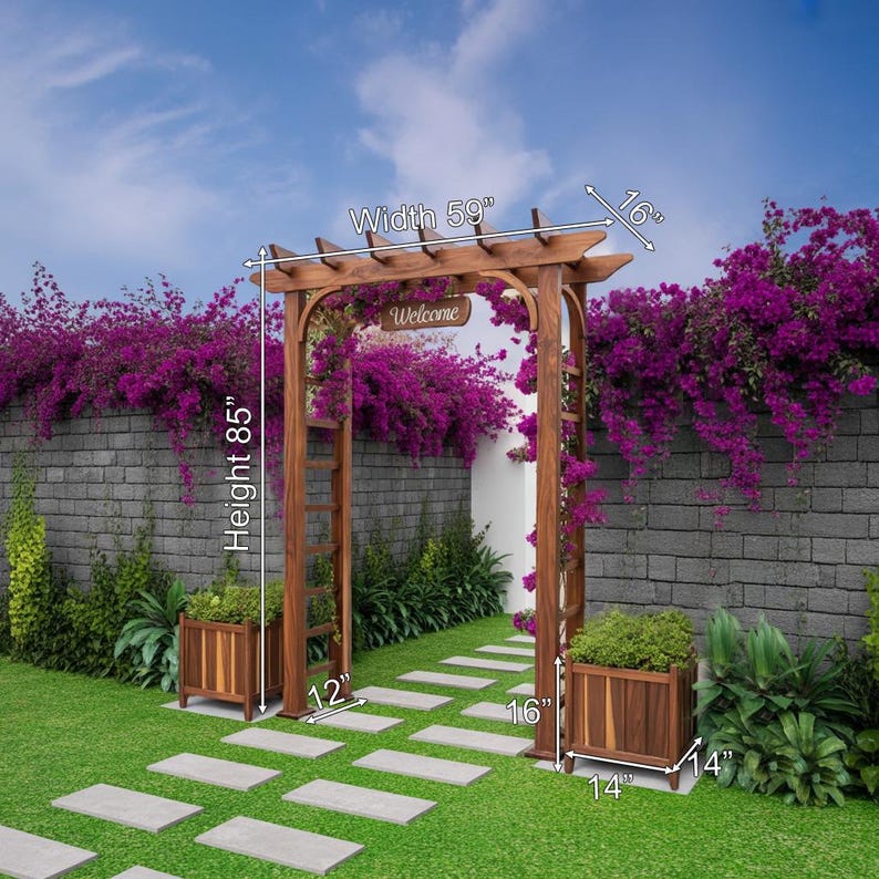 Rustic Garden Arbor Archway With Planters for Outdoor Pathway Entrance ...