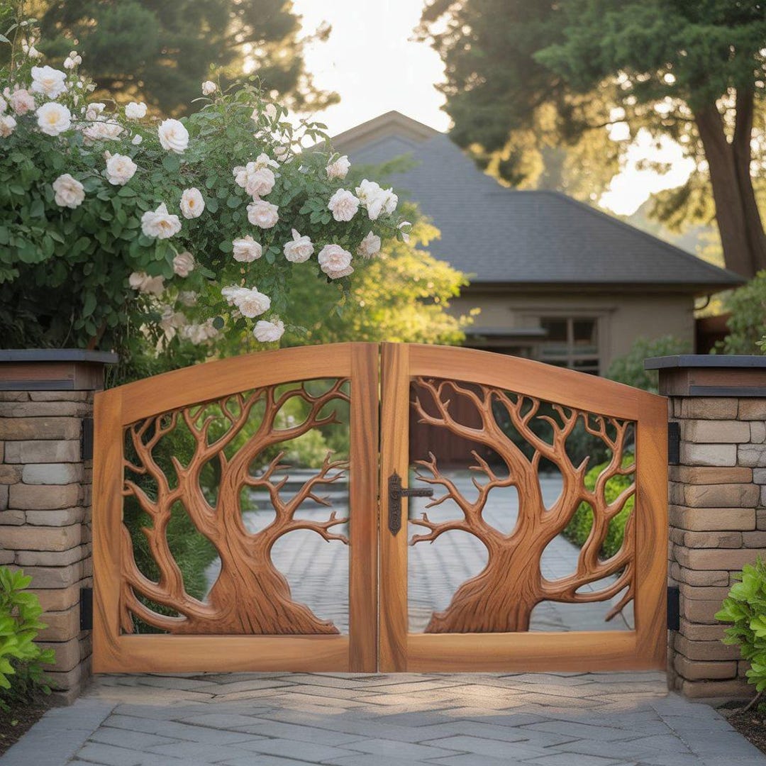 Rustic Tree Branch Gate Design for Garden Entry or Driveway Entrance ...