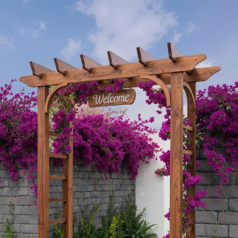 Rustic Garden Arbor Archway With Planters for Outdoor Pathway Entrance ...