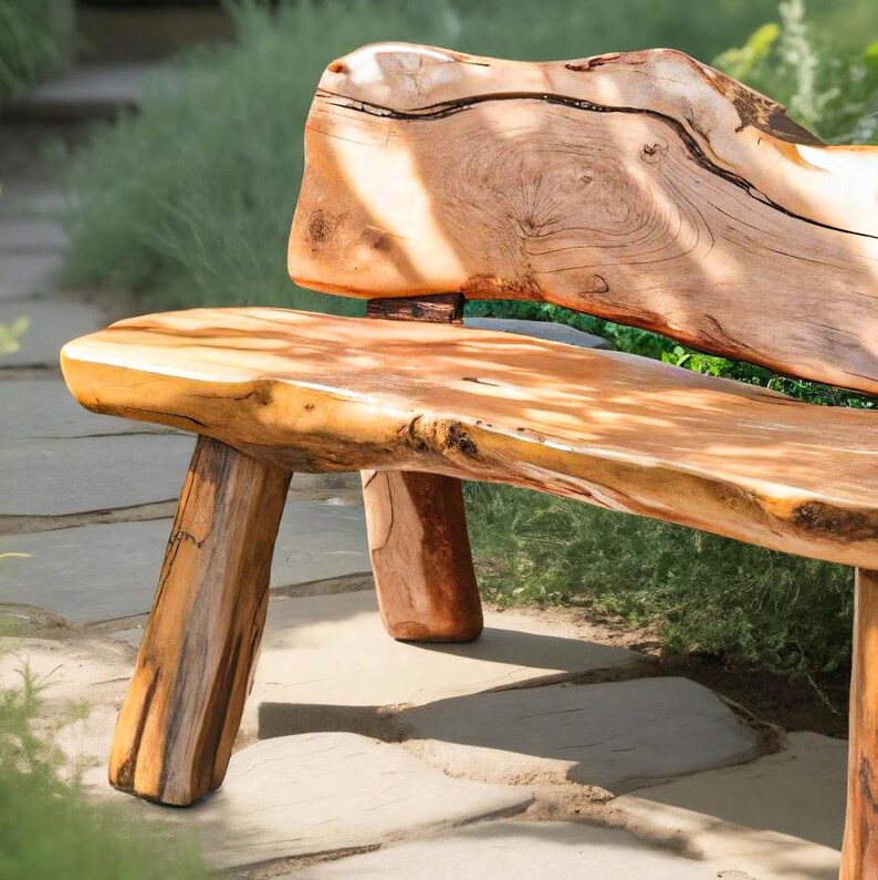 Rustic Live Edge Garden Bench Natural Wood Outdoor Seating Handcrafted ...