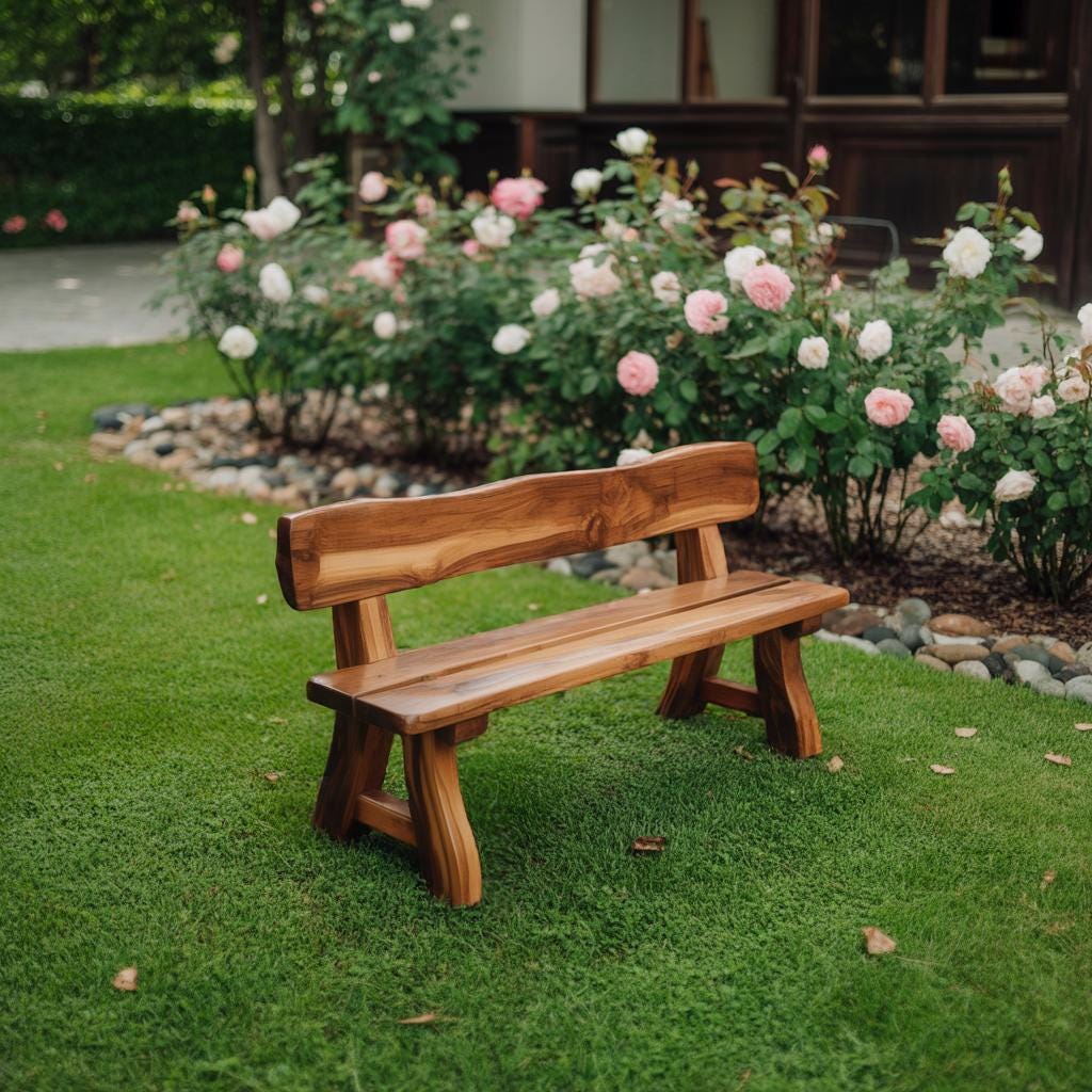 Rustic Solid Wood Garden Bench - Handmade Outdoor Wooden Seat for Patio ...