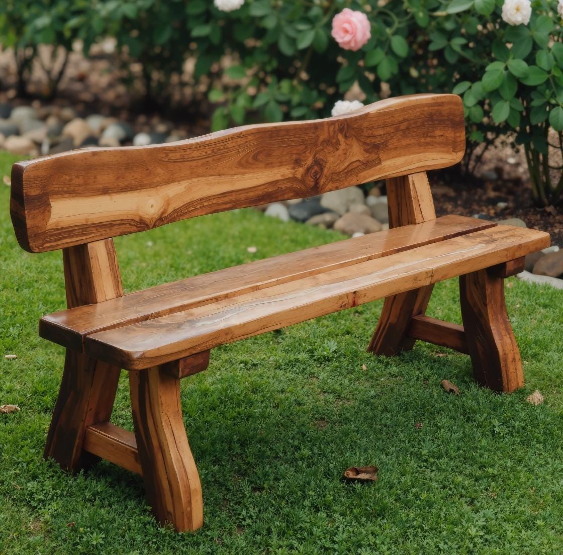Rustic Solid Wood Garden Bench - Handmade Outdoor Wooden Seat for Patio ...