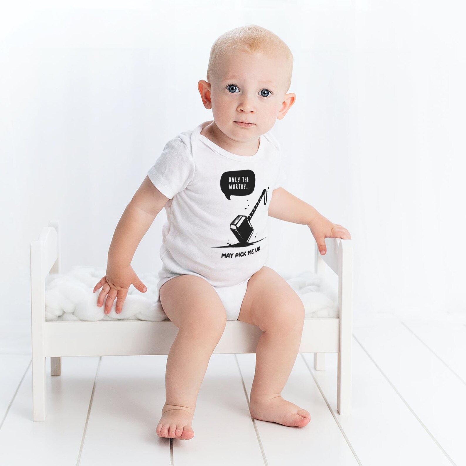 Only the Worthy May Pick Me up Baby Onesie, Thor's Hammer Mjölnir Baby ...