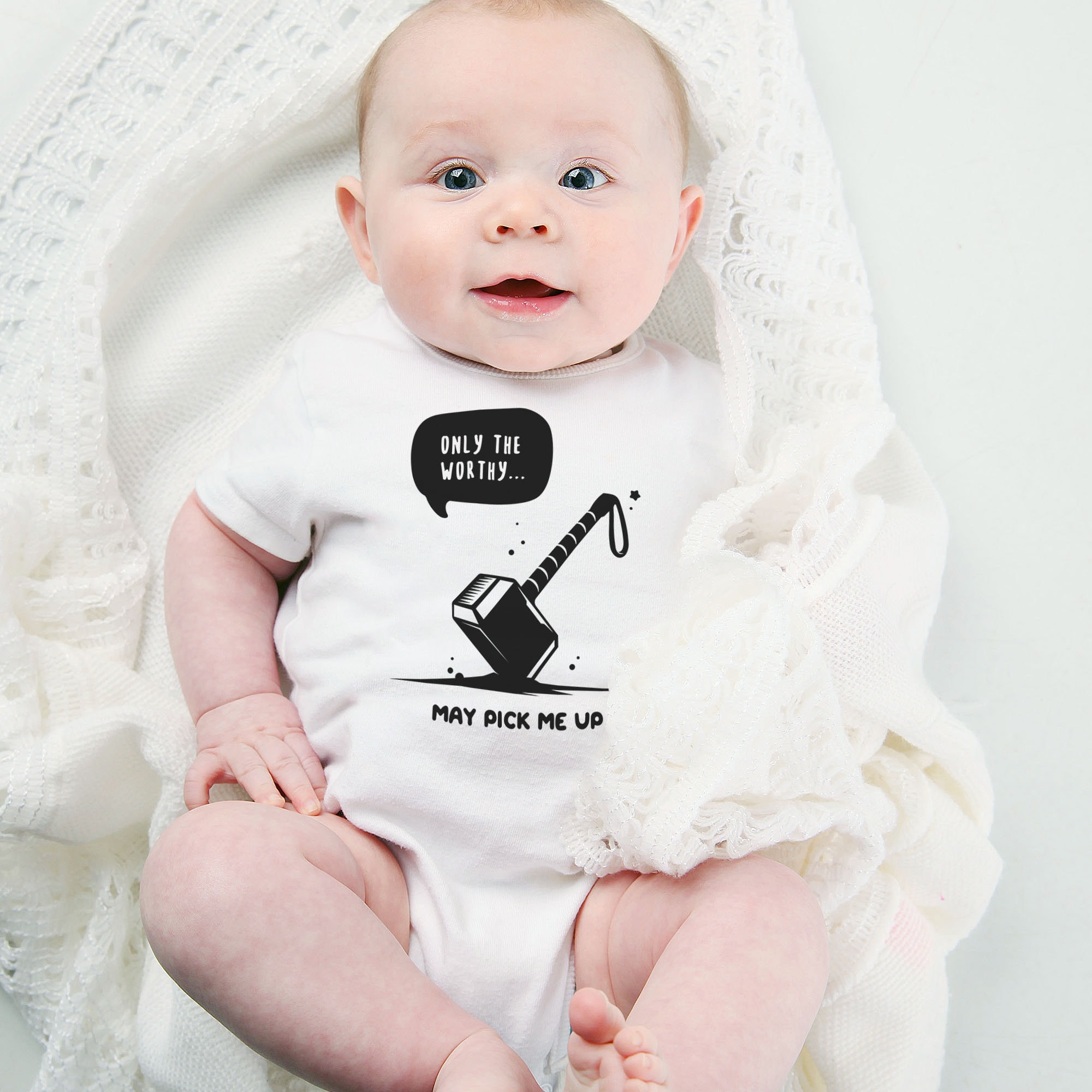 Only the Worthy May Pick Me up Baby Onesie, Thor's Hammer Mjölnir Baby ...
