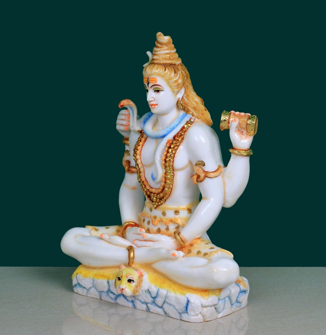 Hand Painted Four Hand Shiva Statue Sitting Shiva Adiyogi Idol ...