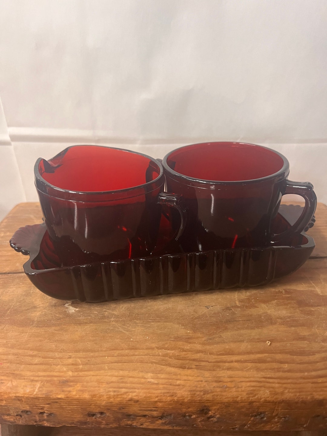 3 Pc Ruby Red Creamer & Sugar Caddy - Etsy